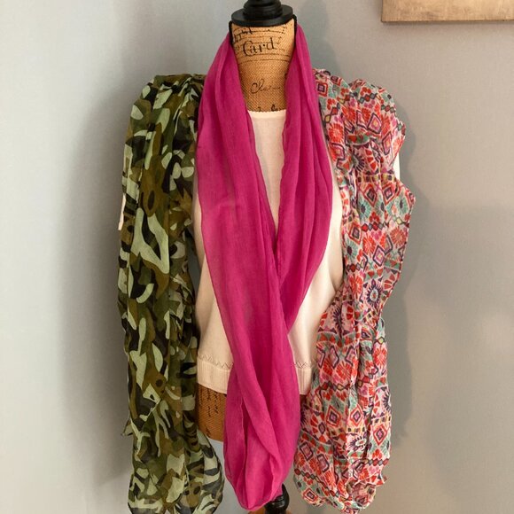 Accessories | Scarf Bundle 3 Pc Pink Infinity Multi Infinity Green Camo ...